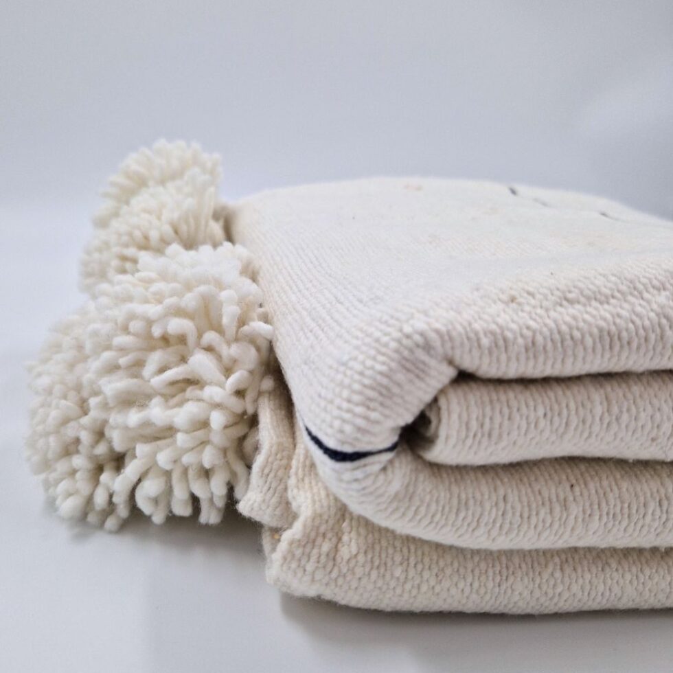 Handmade Moroccan Blanket with pom poms - Moroccan Mosaic